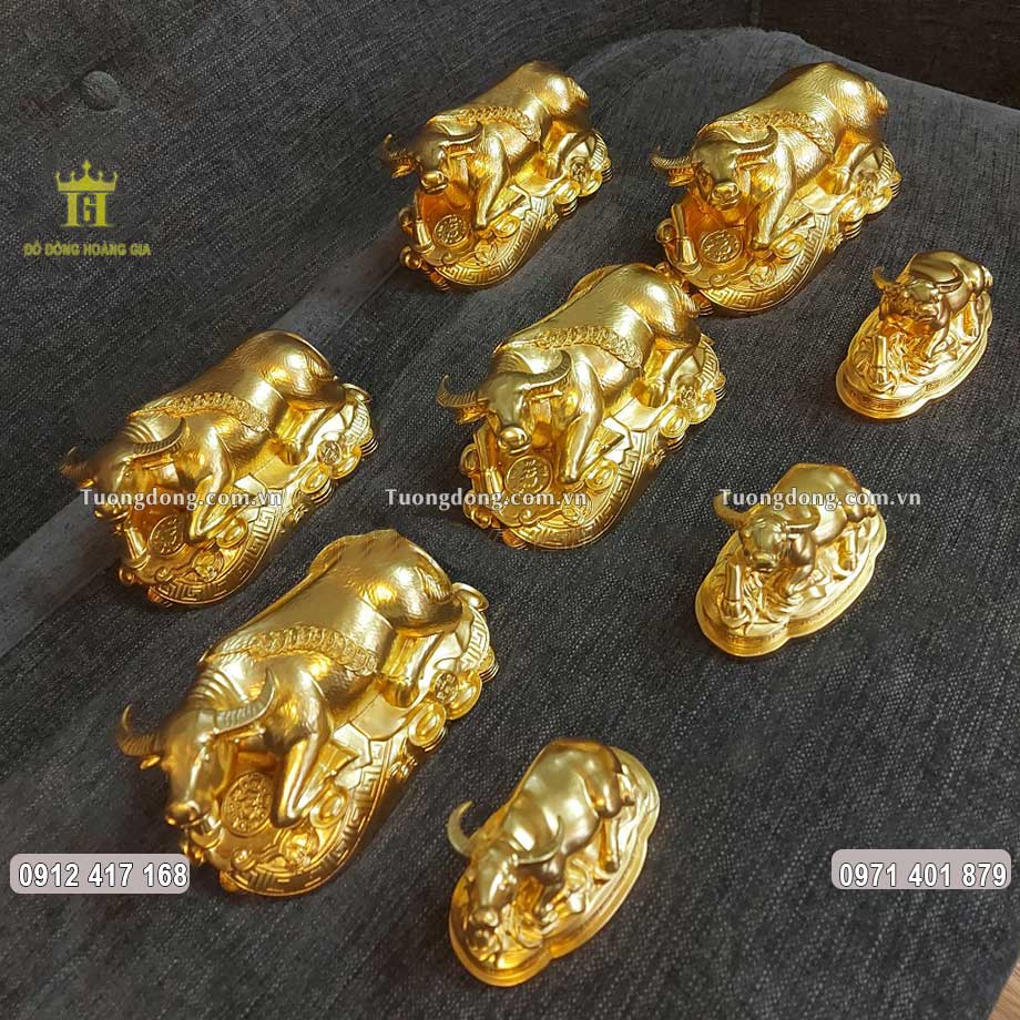 Bộ Tượng Trâu Bằng Đồng Dát Vàng 9999 | Tượng Đồng Hoàng Gia