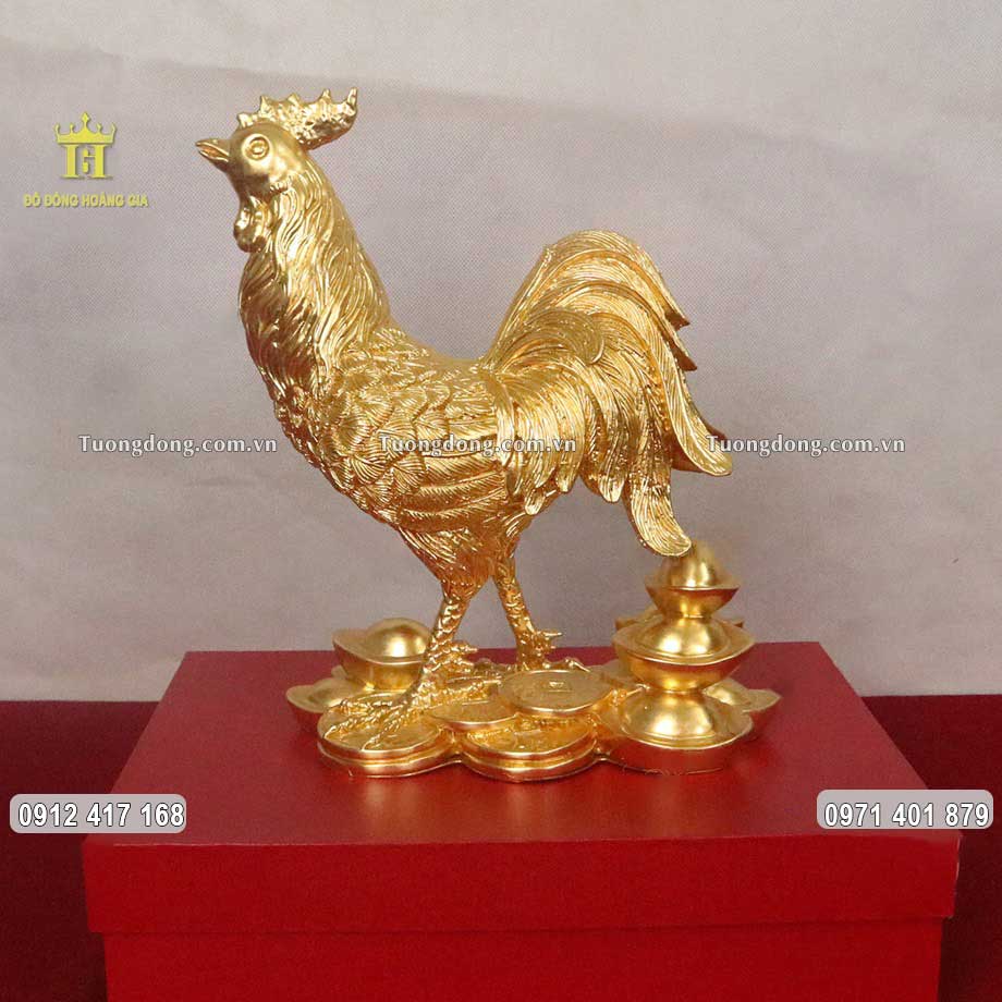 Tượng Đồng Phong Thủy Gà Dát Vàng 9999 Cao Cấp | Tượng Đồng Hoàng Gia