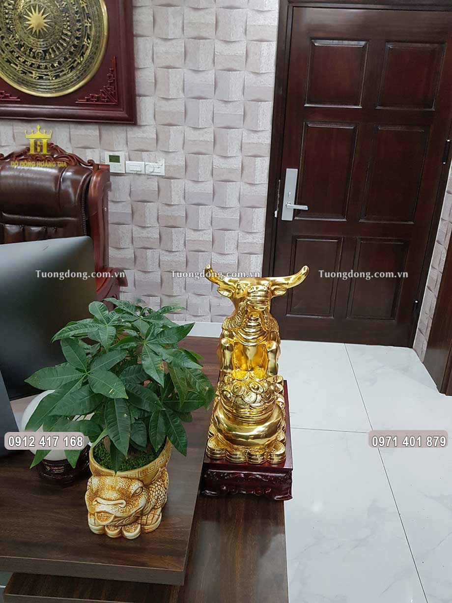 Tượng Đồng Trâu Tài Lộc Dát Vàng 9999 Cao 48Cm | Tượng Đồng Hoàng Gia